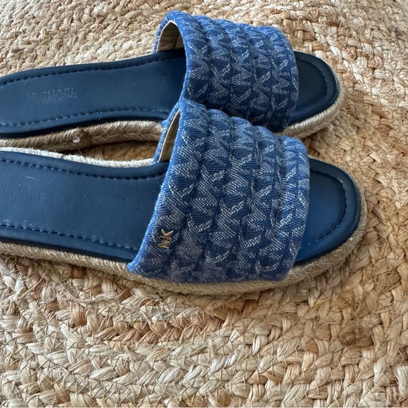 Michael Kors | Shoes | Michael Kors Blue Patterned Slide Sandals | Poshmark